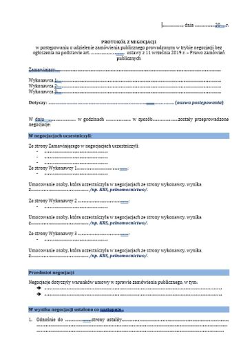 Protokół z negocjacji prowadzonych w trybie negocjacji - Portal ZP