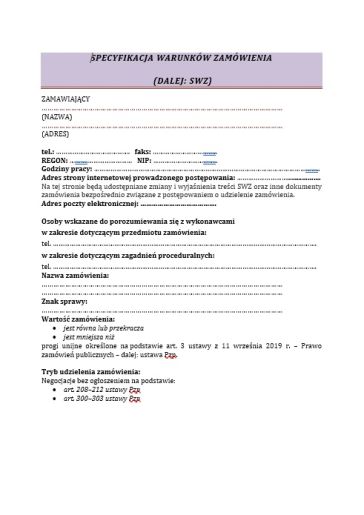 Specyfikacja warunków zamówienia (SWZ) w trybie negocjacji - Portal ZP